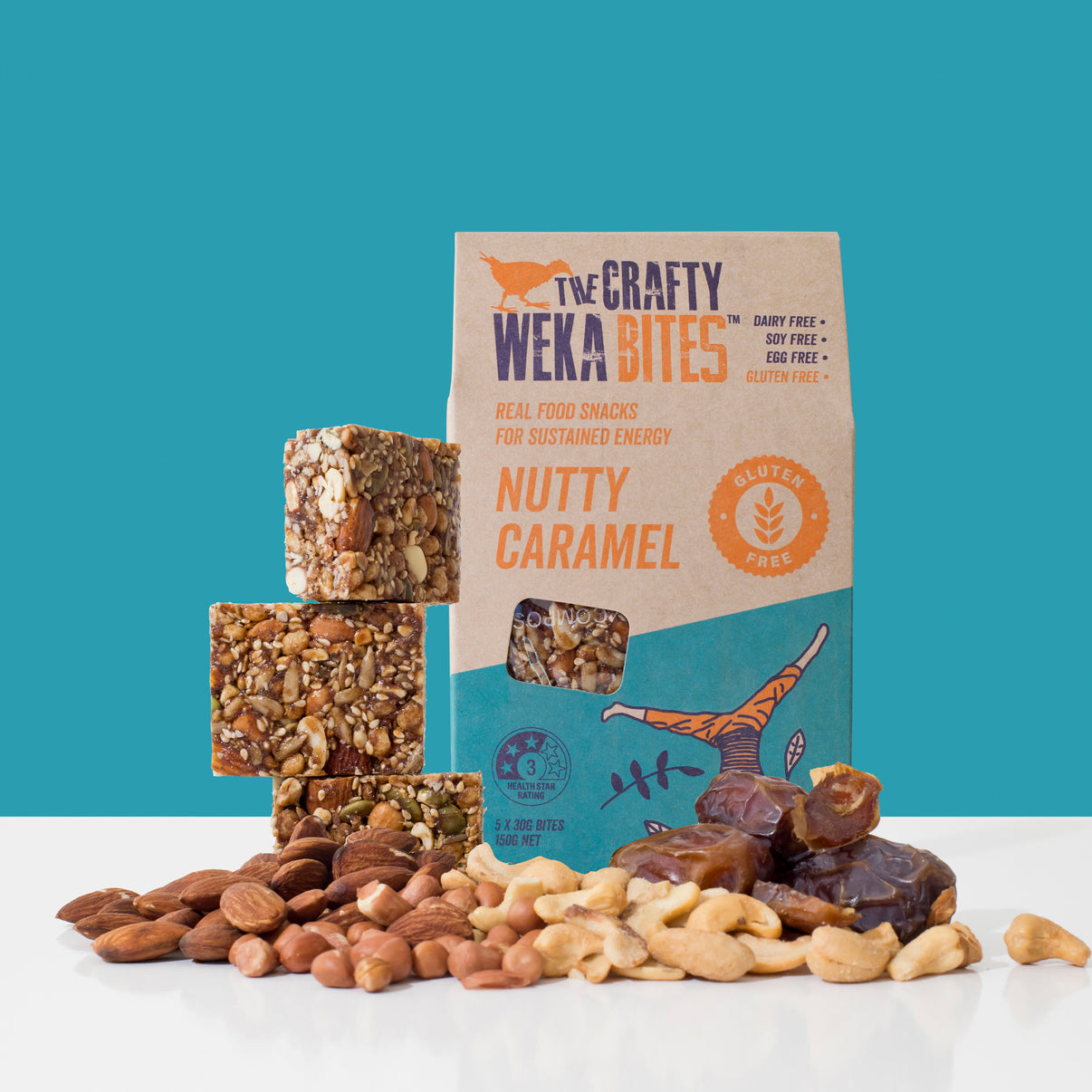 25x Nutty Caramel Flavour Gluten Free Bite Size Snack bars (5x Packs o ...